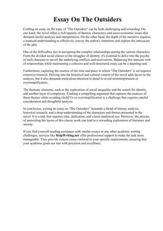 Essay On The Outsiders. 5 paragraph essay on the outsiders by s.e ...