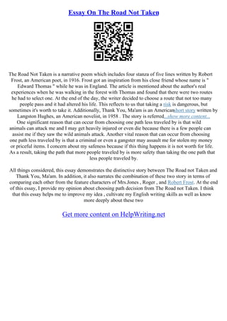 Essay On The Road Not Taken | PDF
