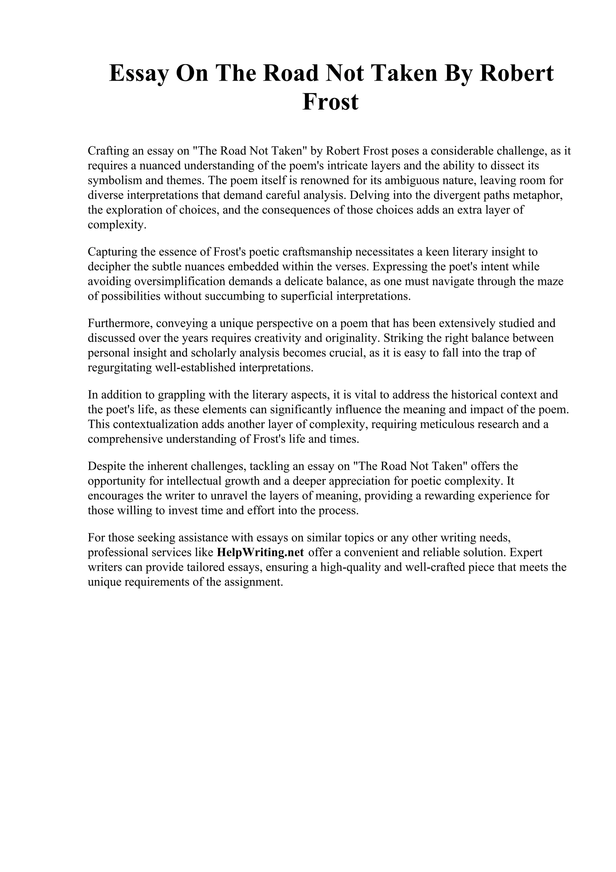 Essay On The Road Not Taken By Robert Frost.pdfEssay On The Road Not ...