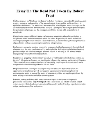 Essay On The Road Not Taken By Robert Frost | PDF