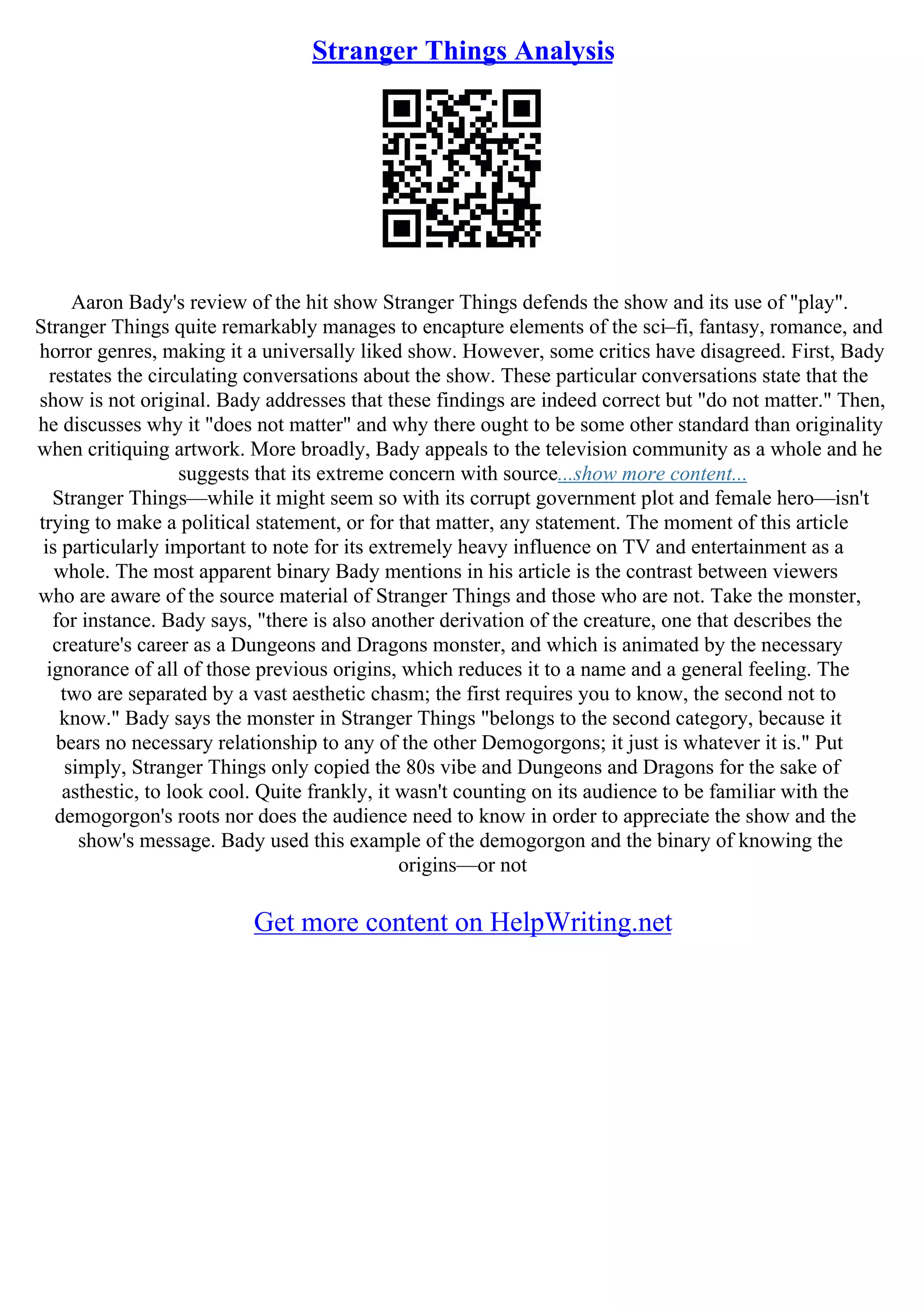 Essay On The Stranger | PDF