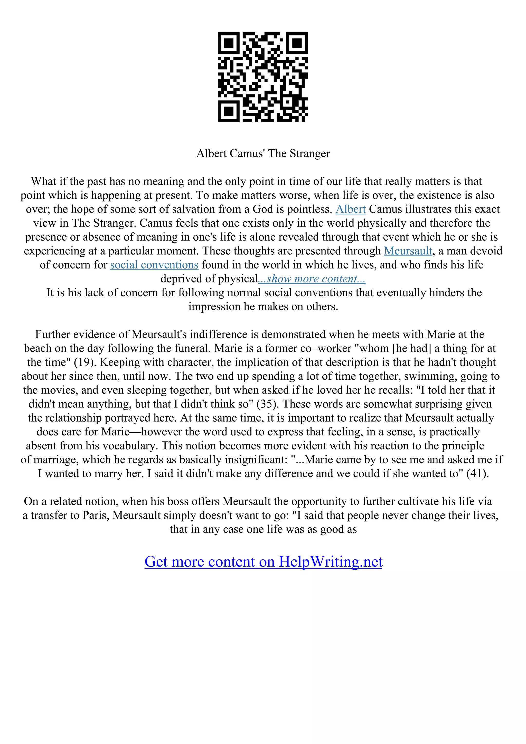 Essay On The Stranger | PDF