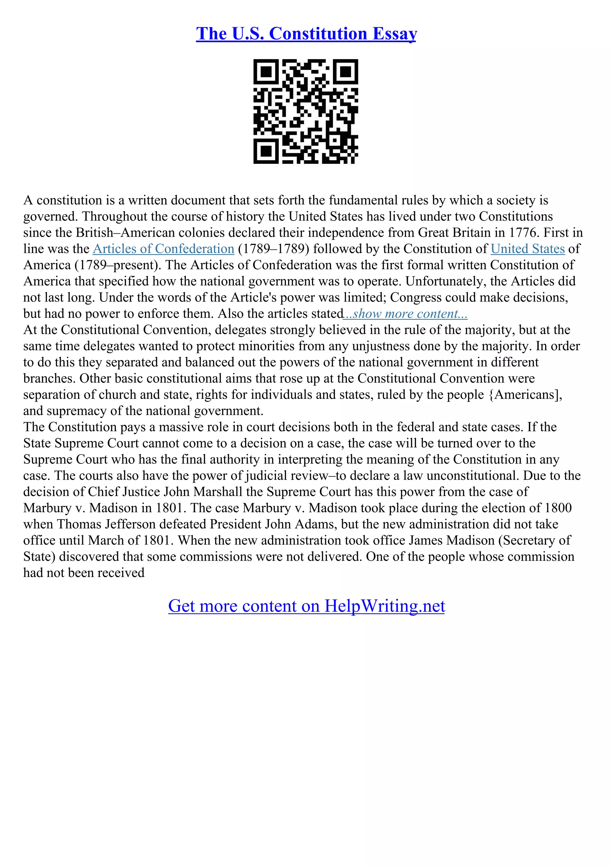 Essay On The Us Constitution | PDF