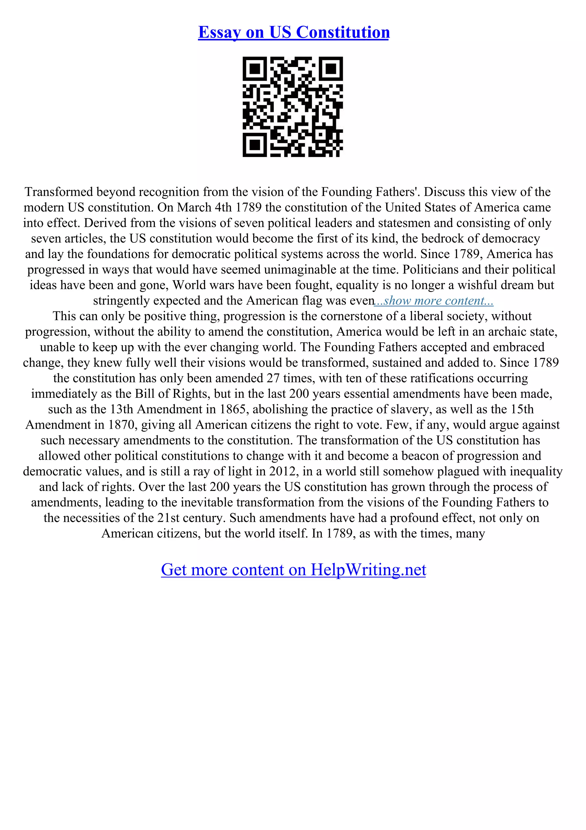 Essay On The Us Constitution | PDF