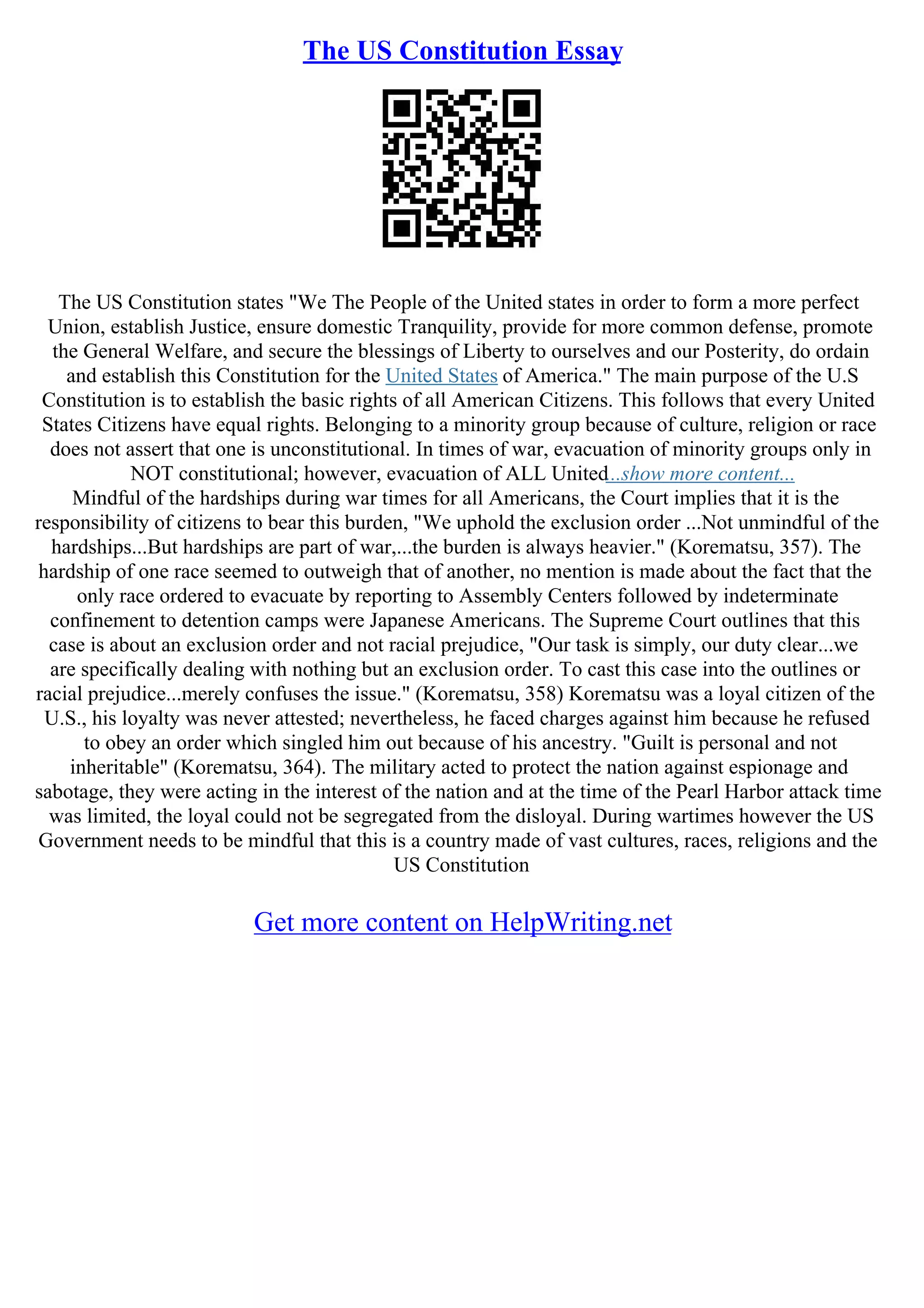 Essay On The Us Constitution | PDF