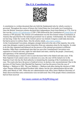Essay On The Us Constitution | PDF