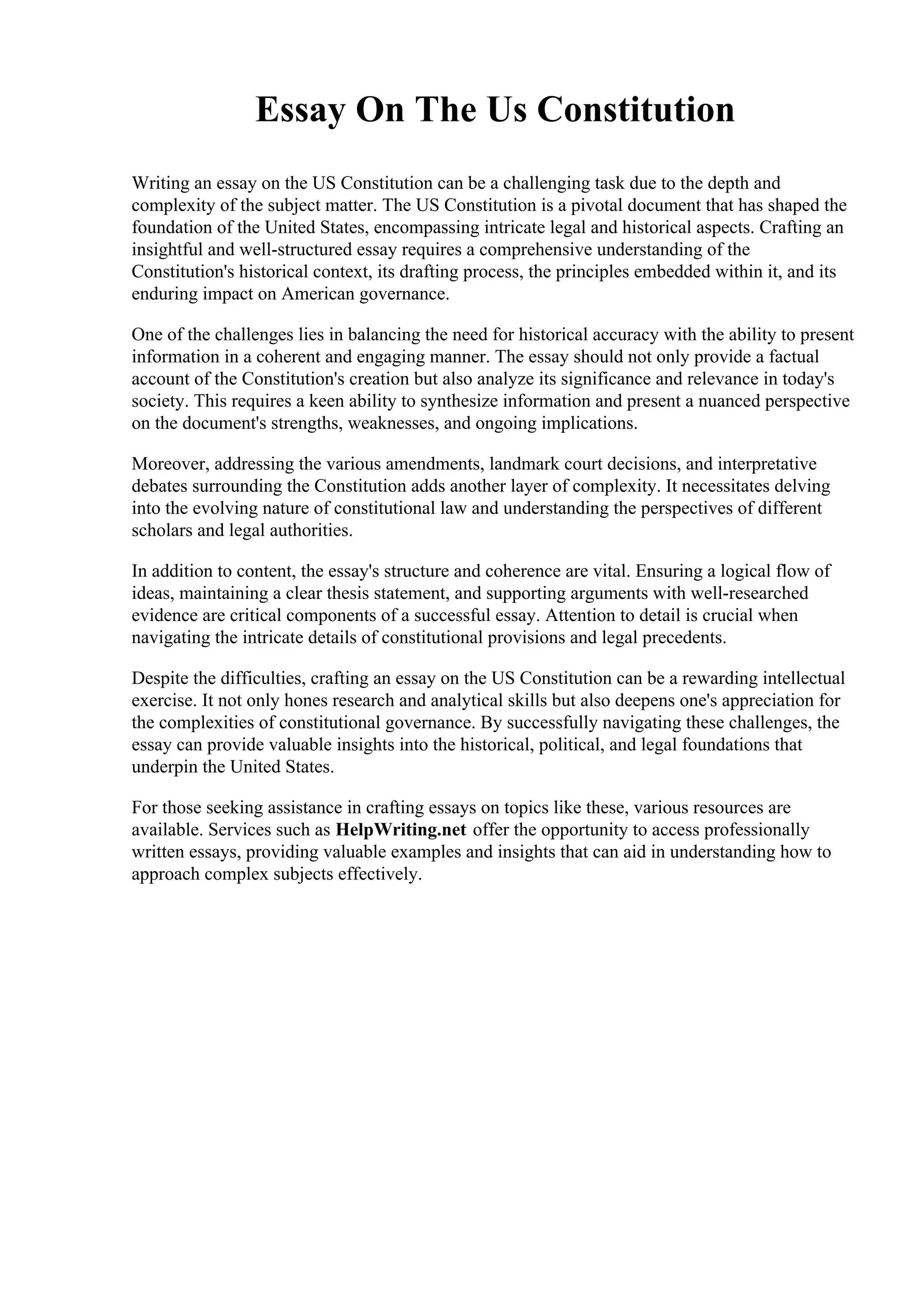 Essay On The Us Constitution.pdf | Civic affairs | Politics