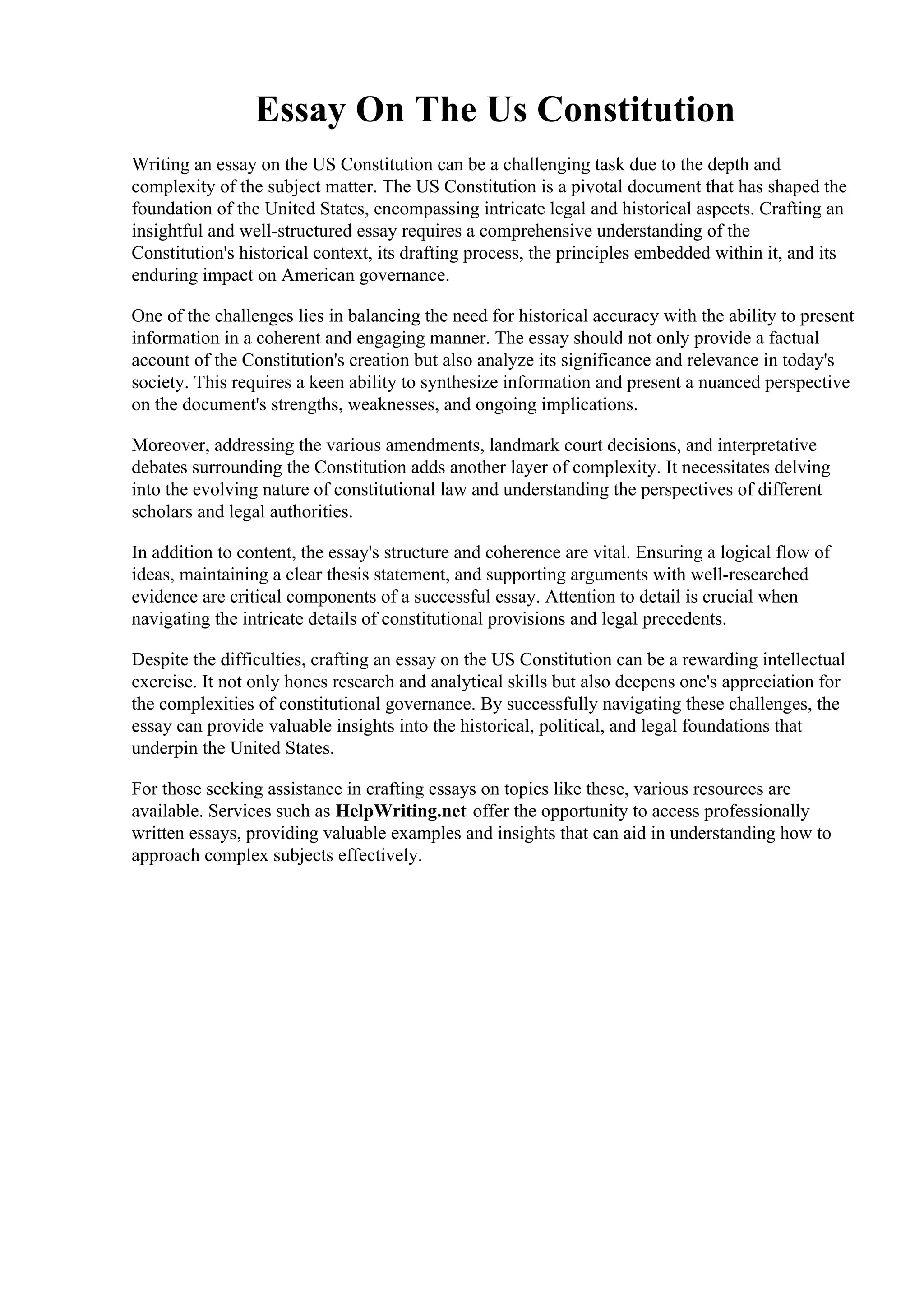 Essay On The Us Constitution | PDF