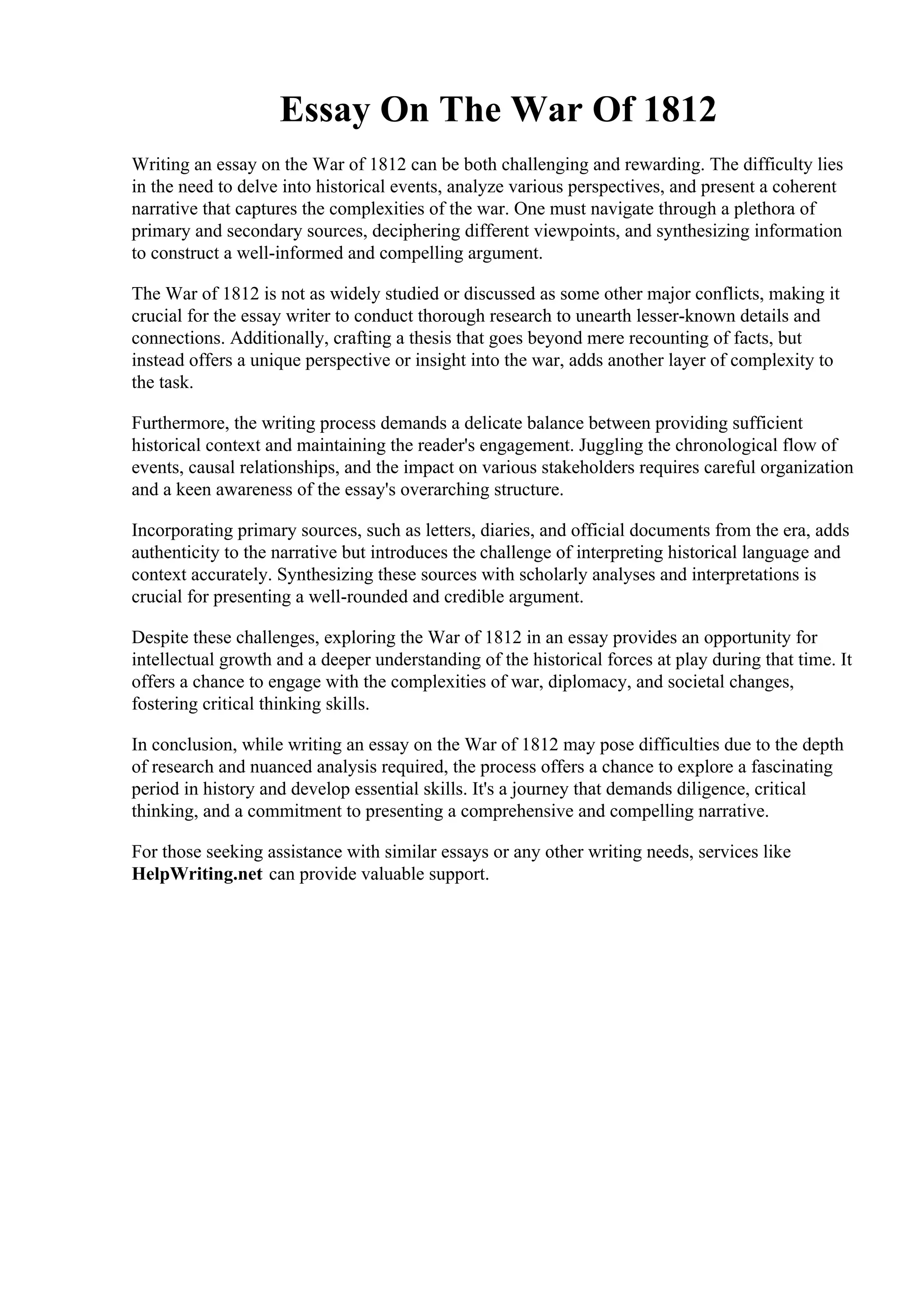 Essay On The War Of 1812 | PDF