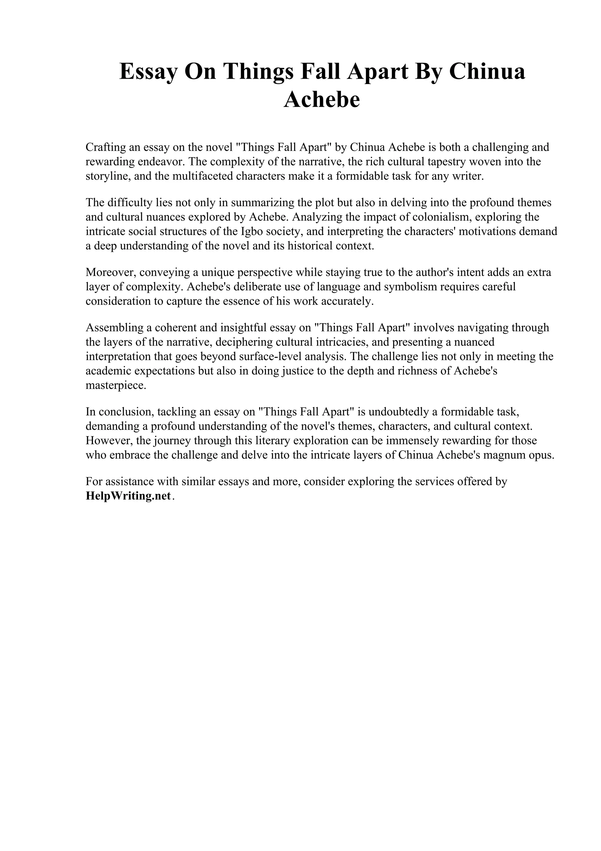 Essay On Things Fall Apart By Chinua Achebe.pdf | Fiction | Books and ...