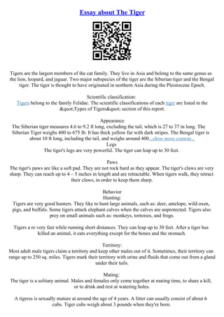 Essay On Tigers | PDF