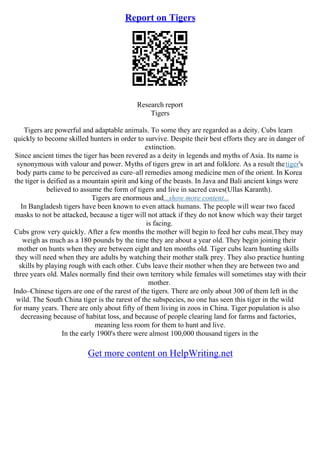Essay On Tigers | PDF