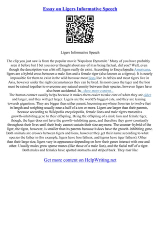 Essay On Tigers | PDF