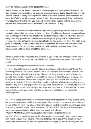 Essay on time management for students success | DOCX