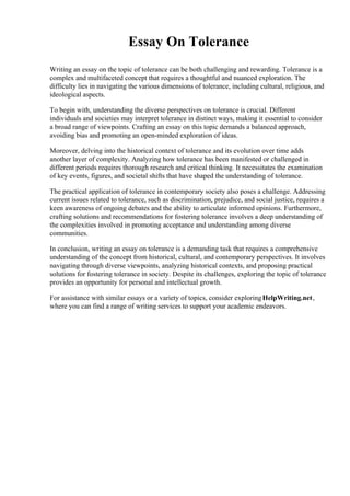 Essay On Tolerance. Calumet College of St. Joseph | PDF