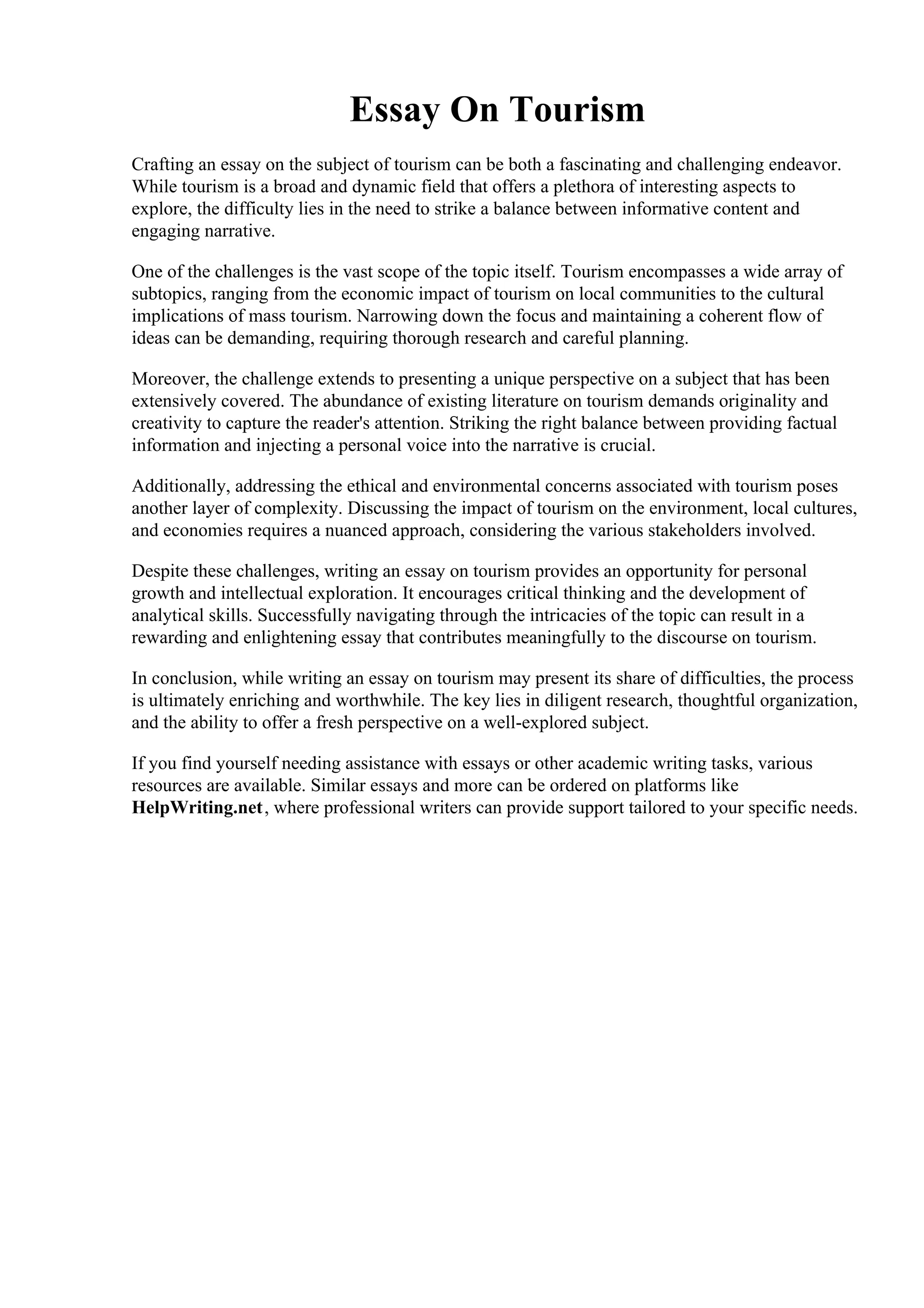 Essay On Tourism | PDF | Business Banking & Finance | Business