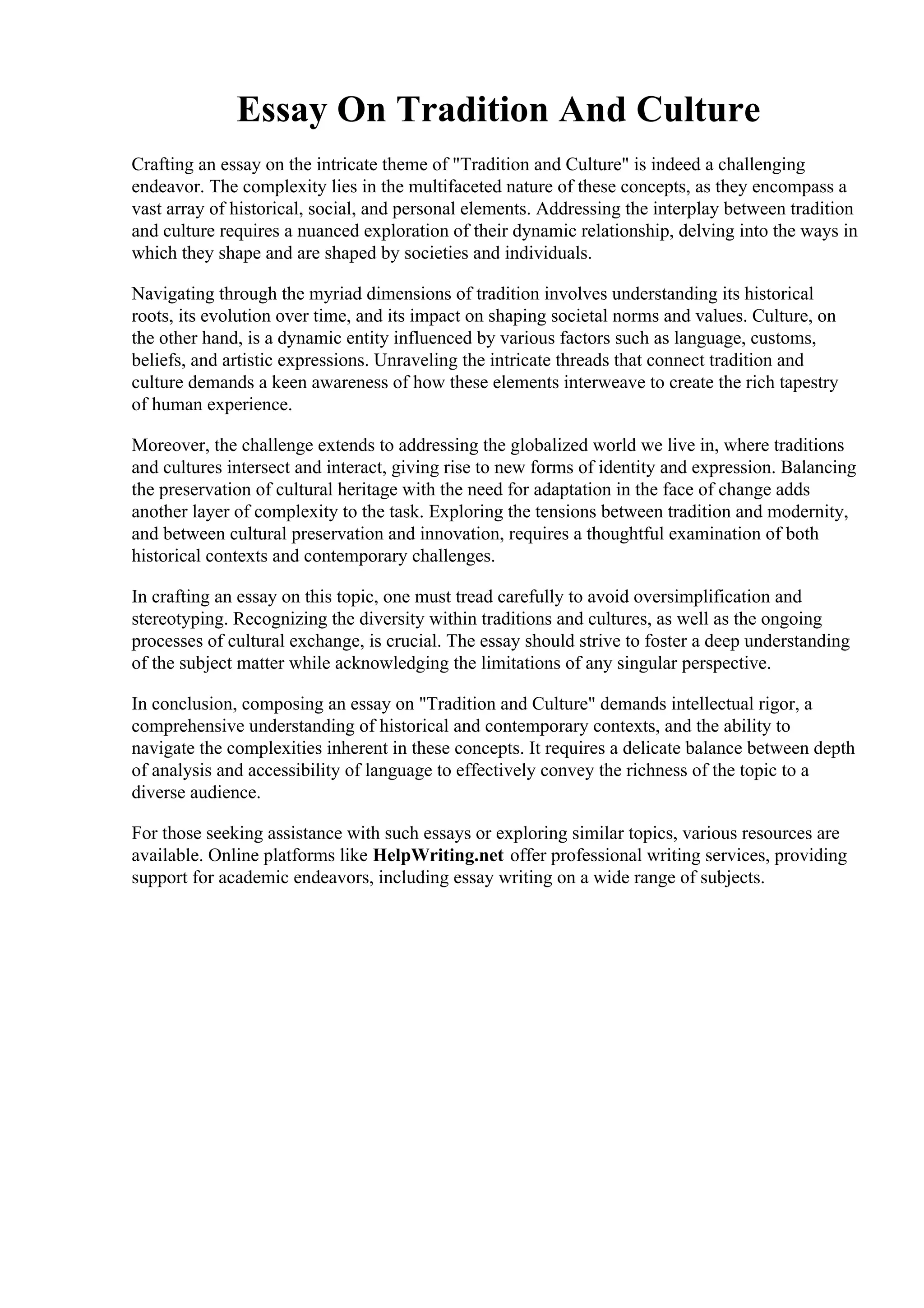 Essay On Tradition And Culture.pdf | Education