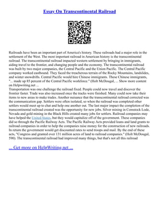 Essay On Transcontinental Railroad | PDF