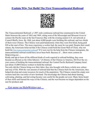 Essay On Transcontinental Railroad | PDF