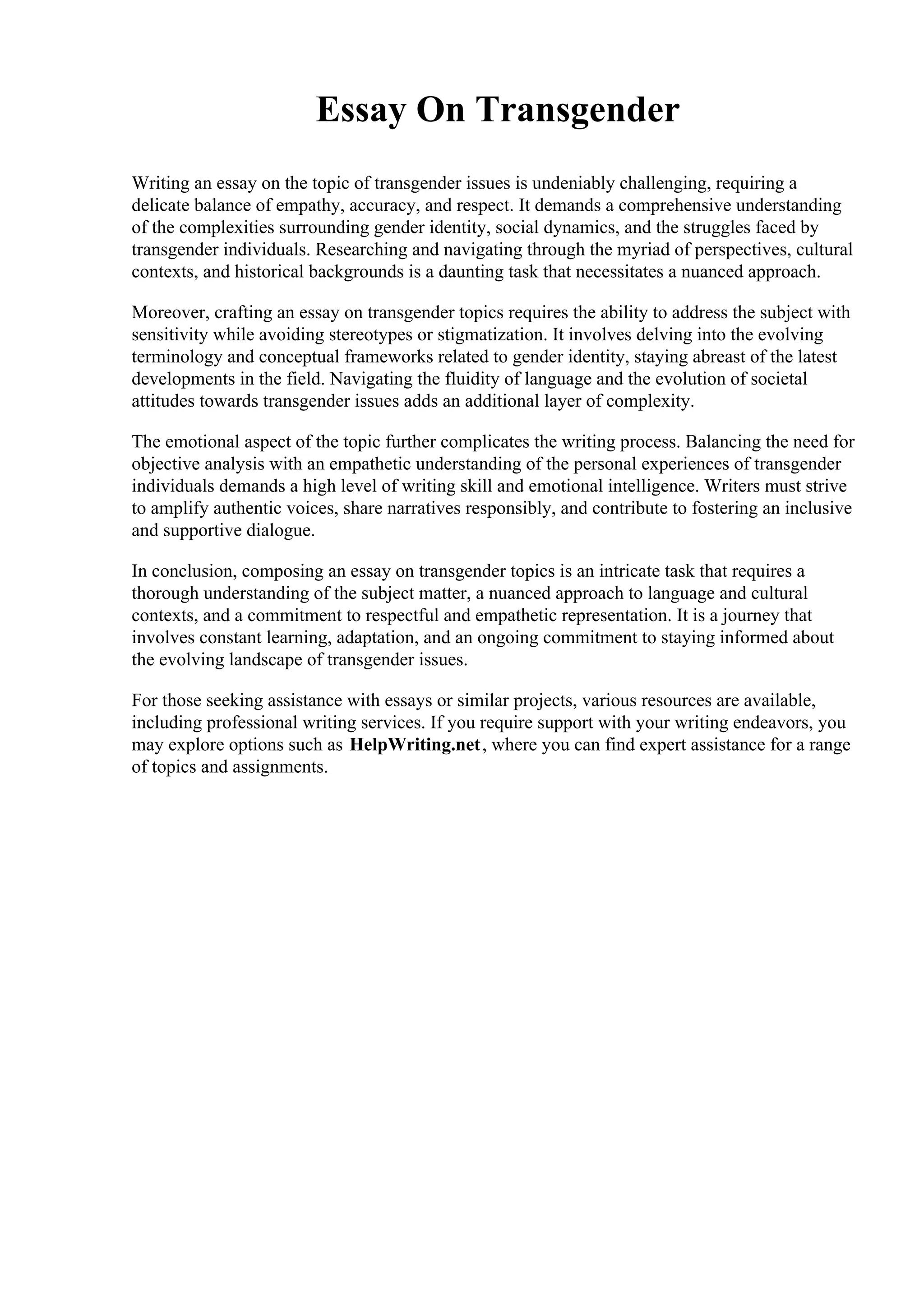 Essay On Transgender. Auguste Escoffier School of Culinary Arts | PDF