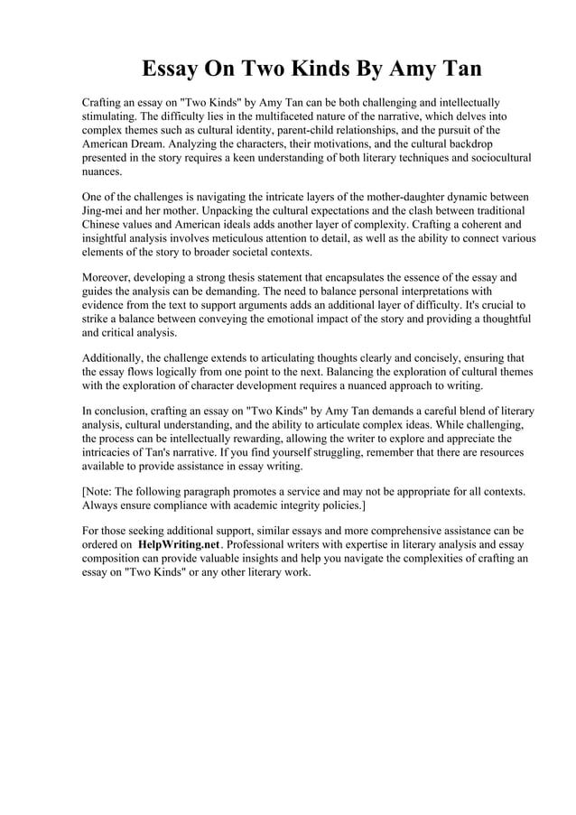 Essay On Two Kinds By Amy Tan | PDF