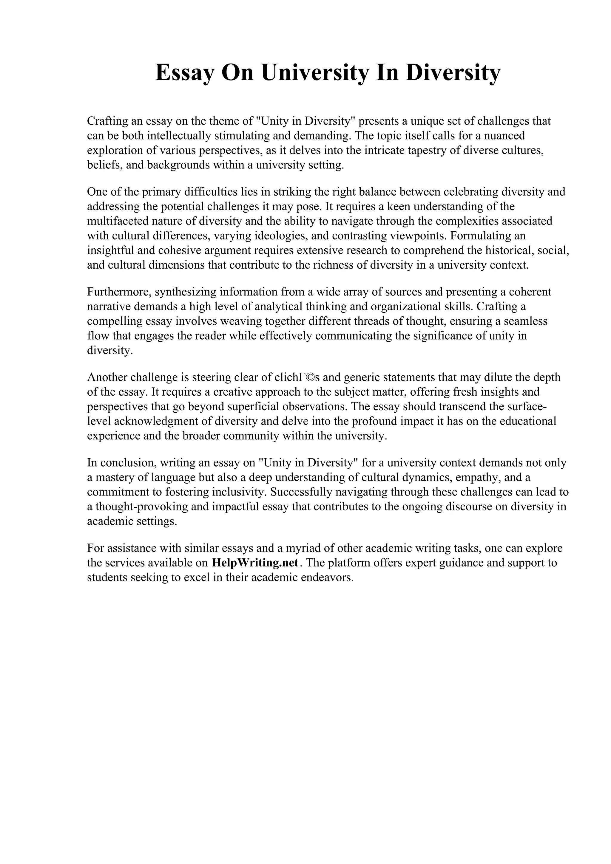 Essay On University In Diversity | PDF