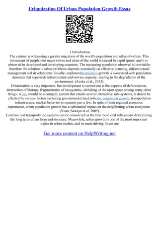 Essay On Urbanisation | PDF | Environment | Science