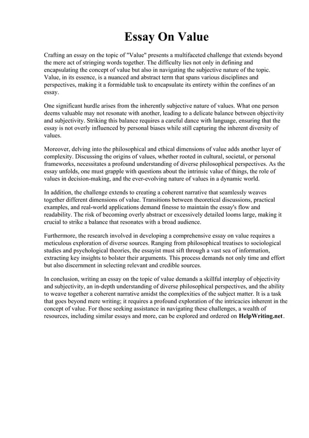 Essay On Value. Core Values Essay - BriAna Jackson Core Values Essay ...