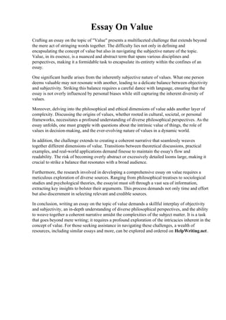 Essay On Value. Core Values Essay - BriAna Jackson Core Values Essay ...