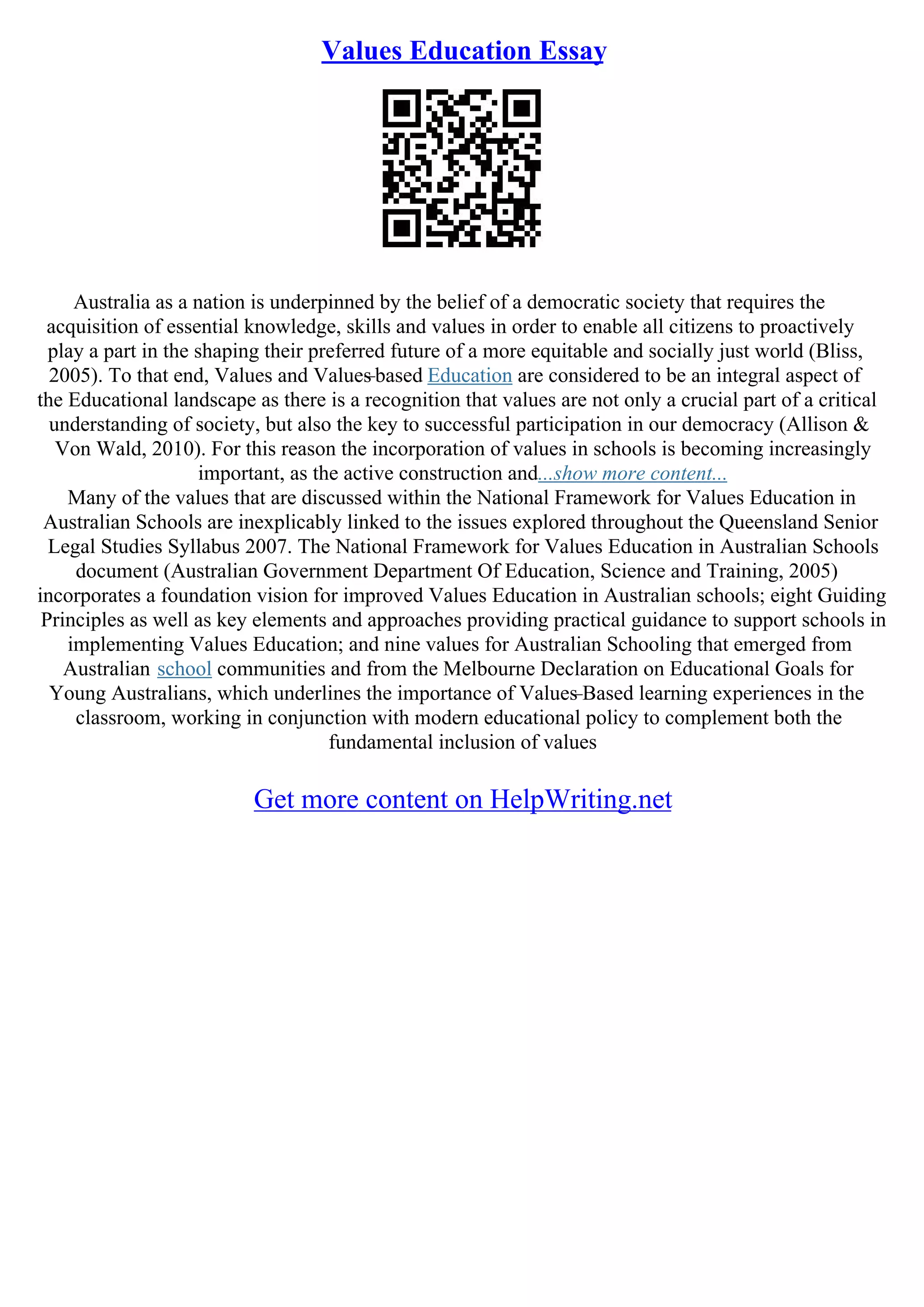 Essay On Value Education | PDF