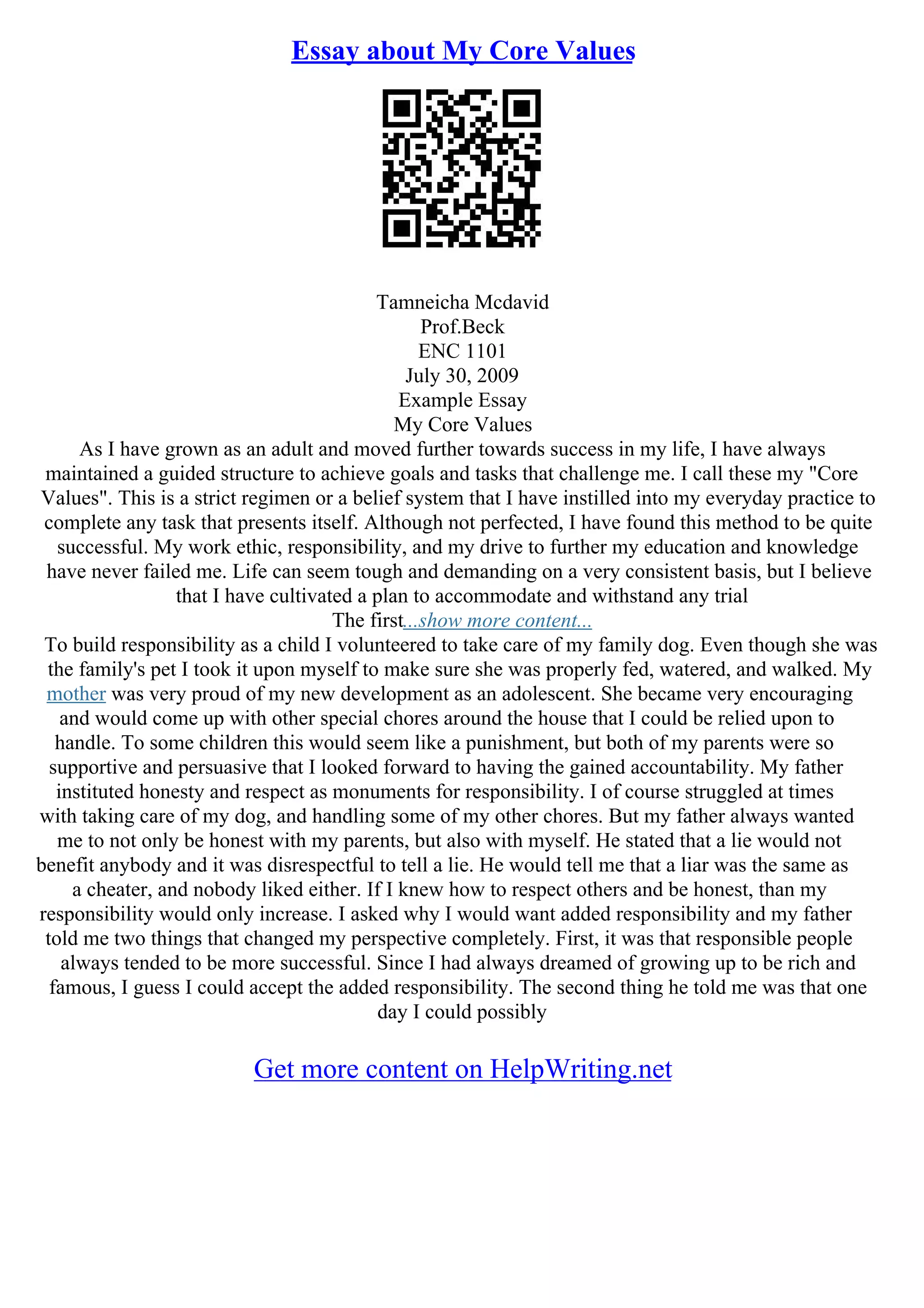 Essay On Values | PDF | Free Download