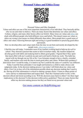 Essay On Values | PDF