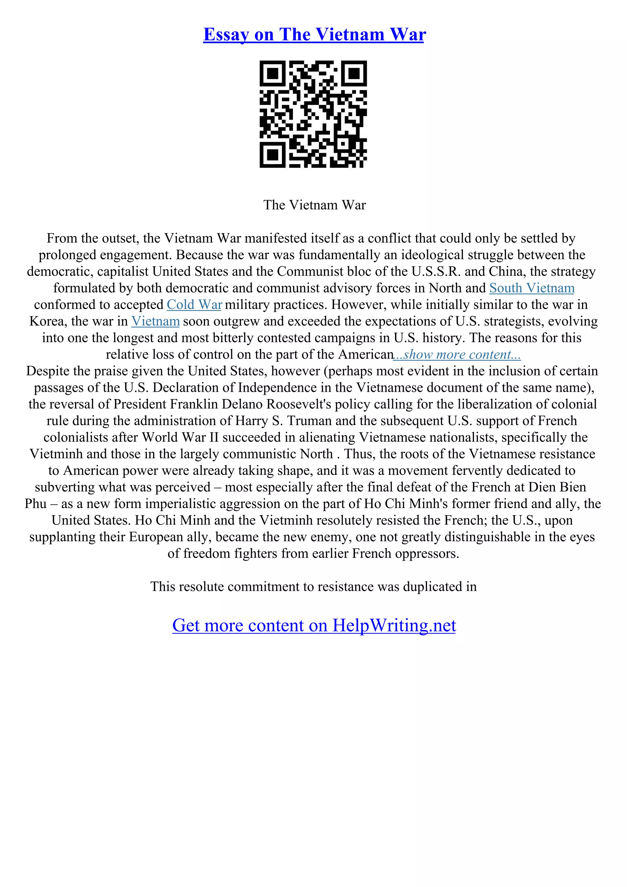 Essay On Vietnam War | PDF