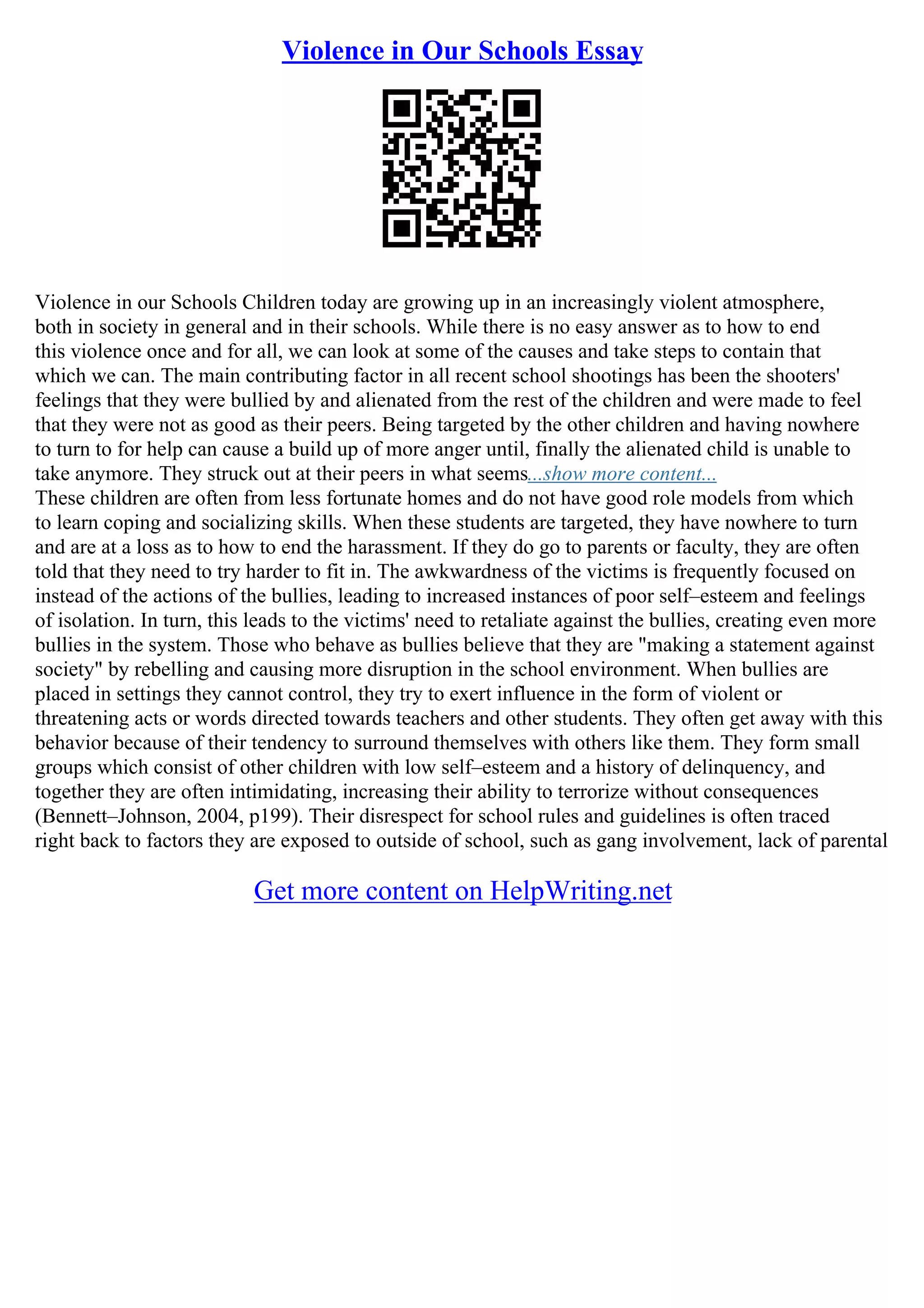 Essay On Violence In Schools | PDF