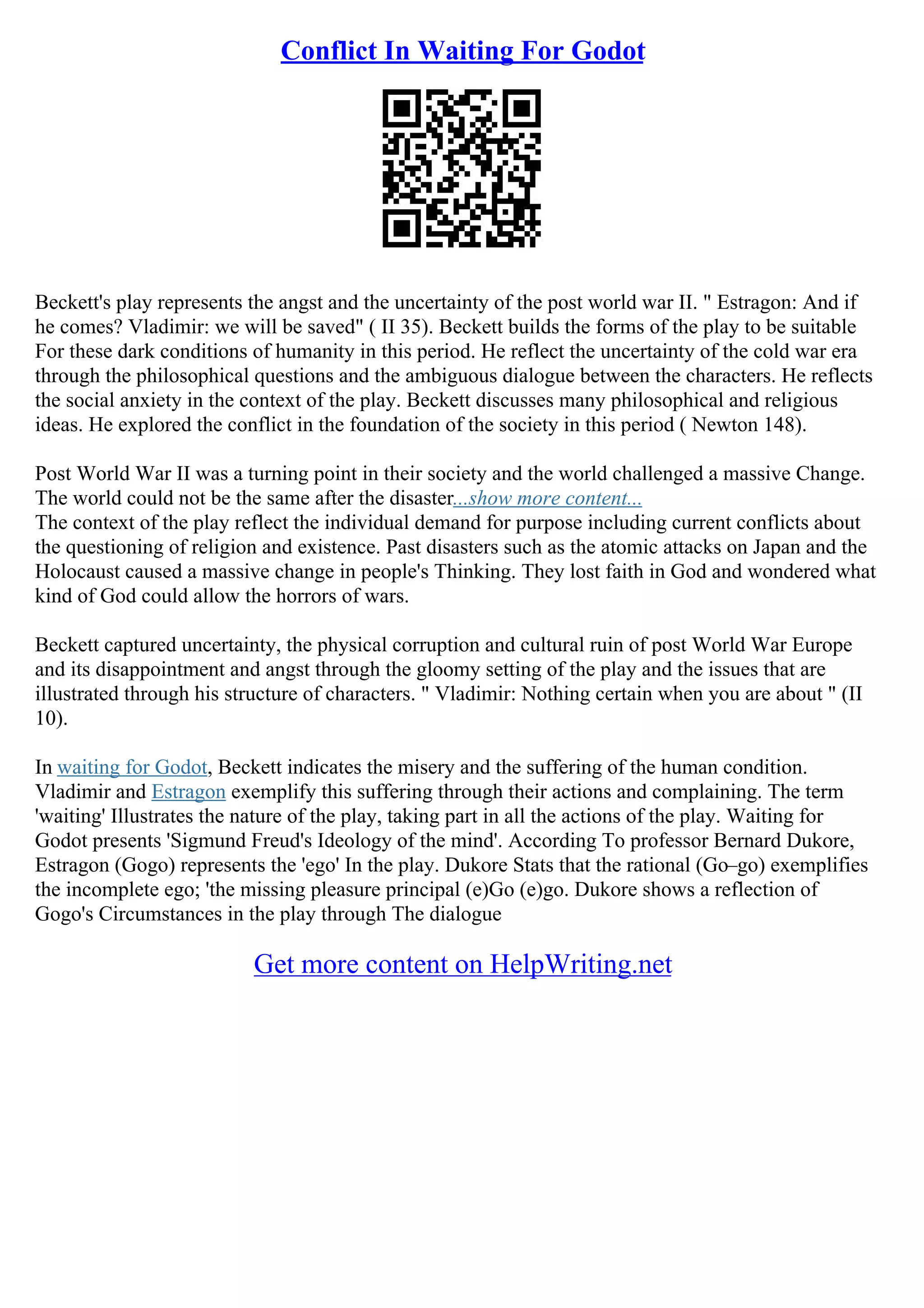 Essay On Waiting For Godot | PDF | Bereavement | Family and Relationships