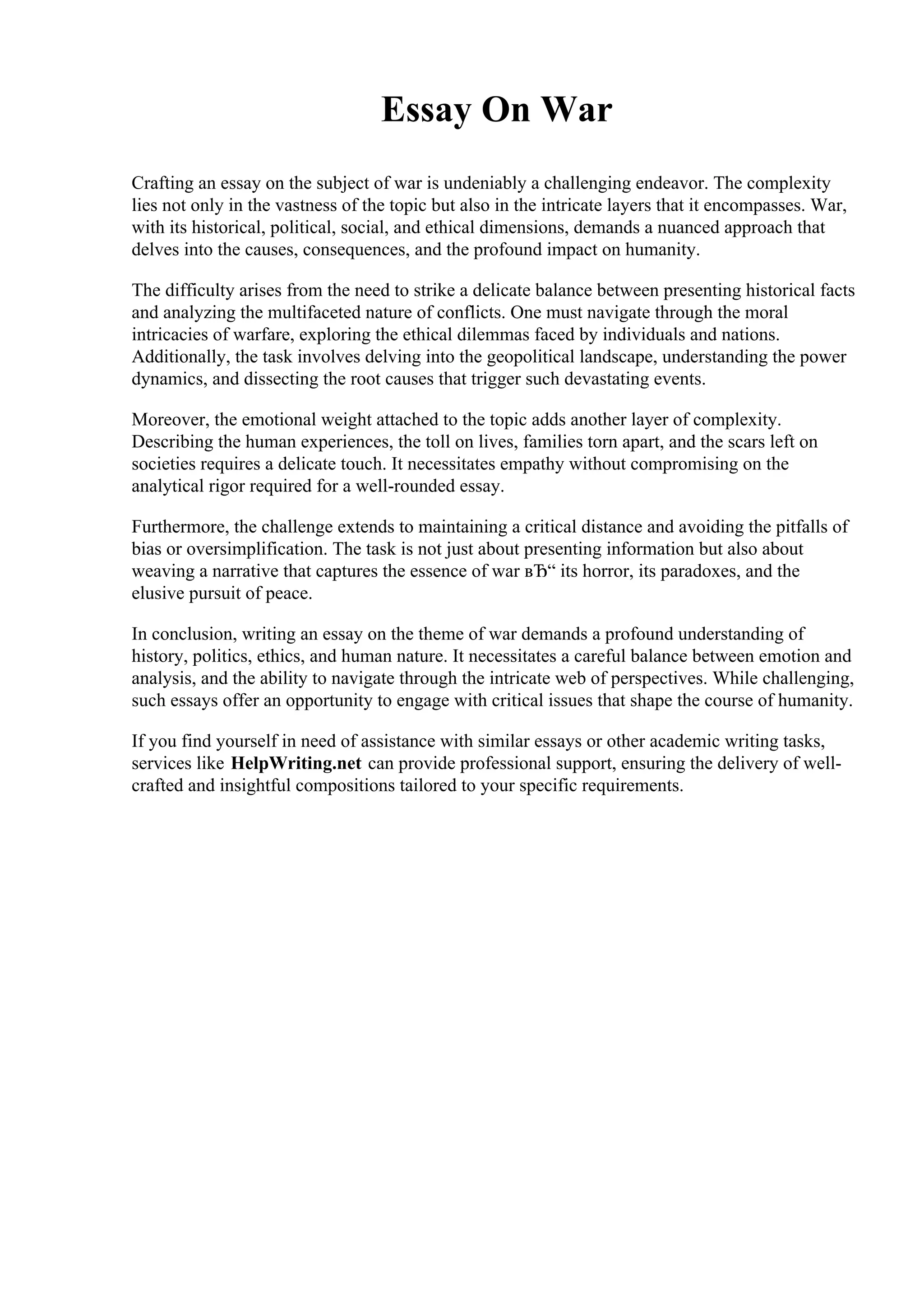 Essay On War.pdf | Death, Injury, or Military Conflict | Sensitive Topics