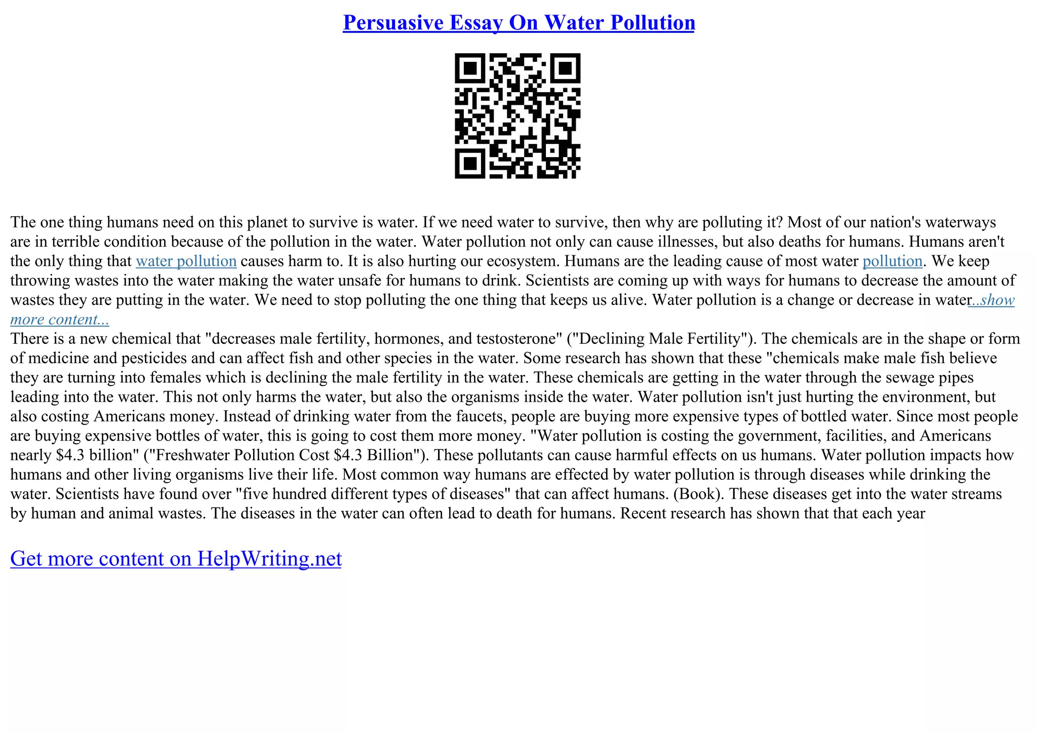 Essay On Water Pollution | PDF