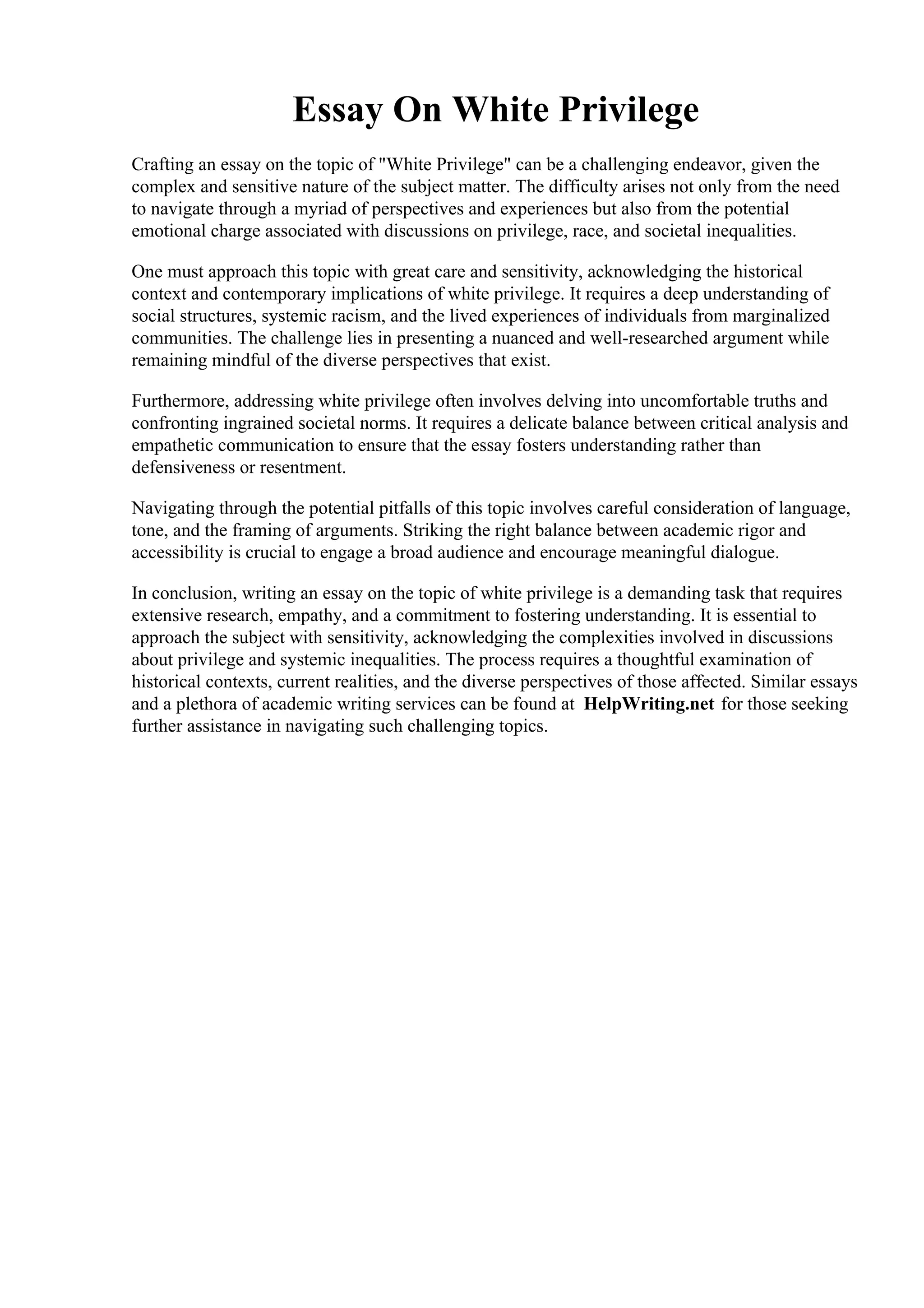 Essay On White Privilege | PDF