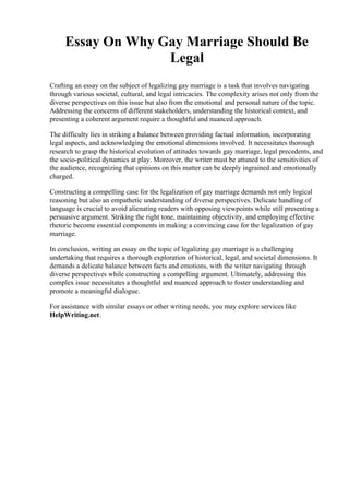 Essay On Why Gay Marriage Should Be Legal | PDF