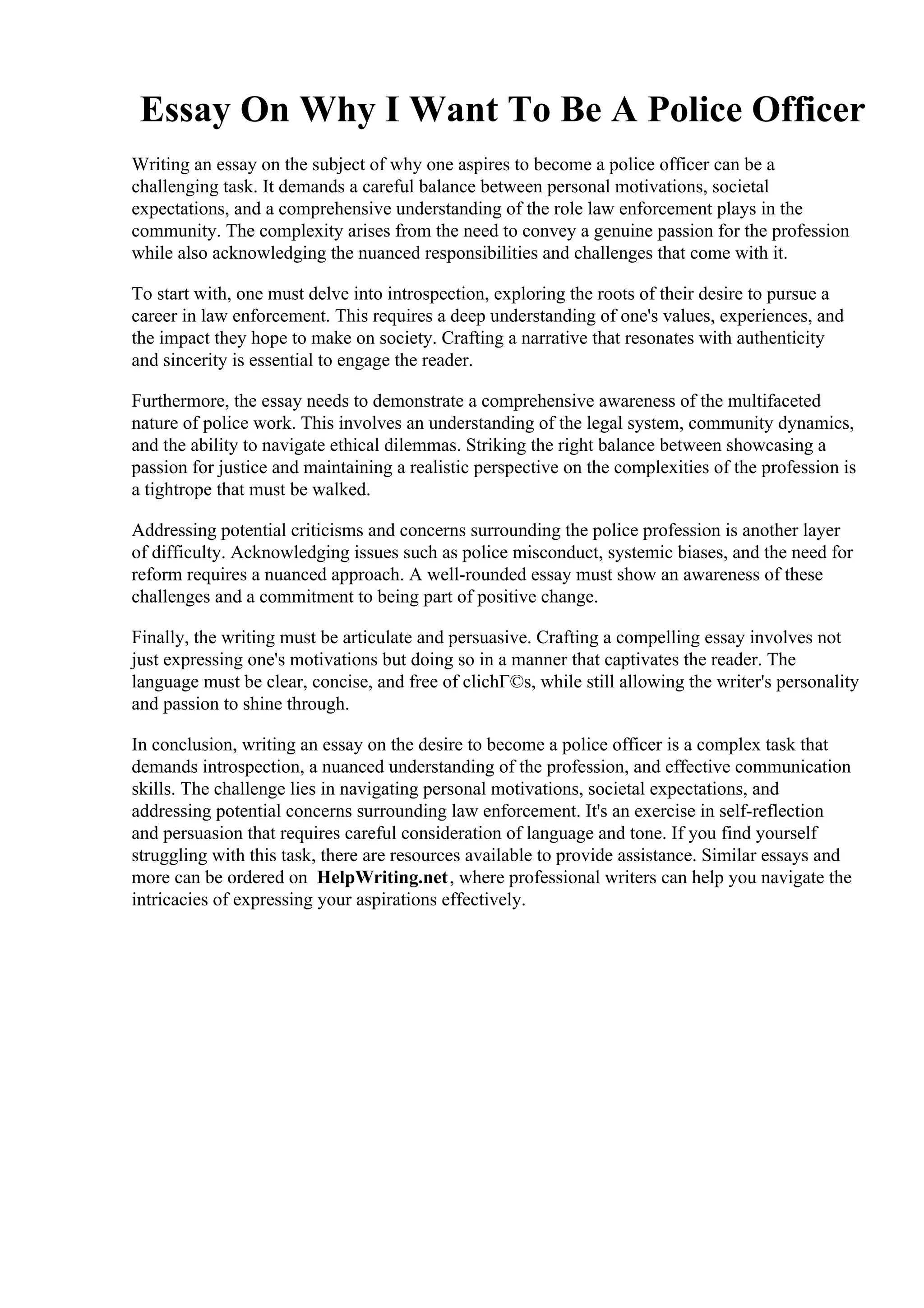 Essay On Why I Want To Be A Police Officer | PDF