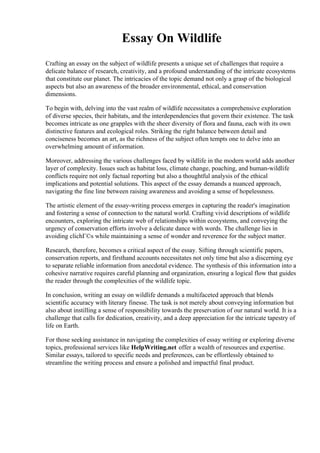 Essay On Wildlife. Metropolitan State University of Denver | PDF