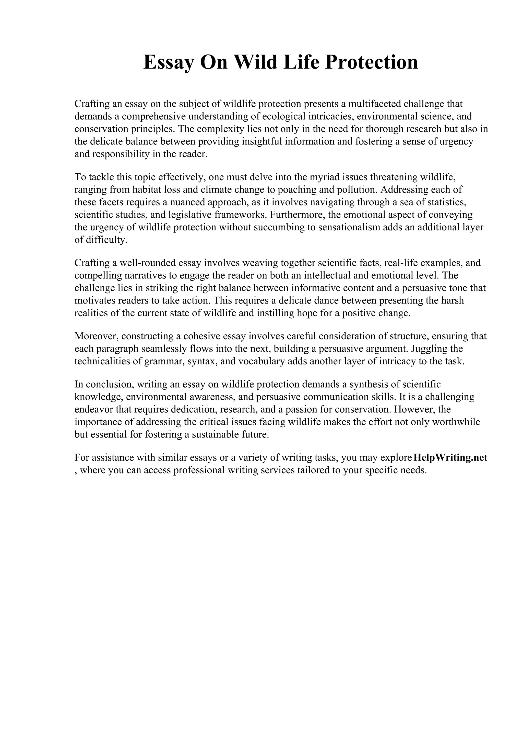 Essay On Wild Life Protection | PDF