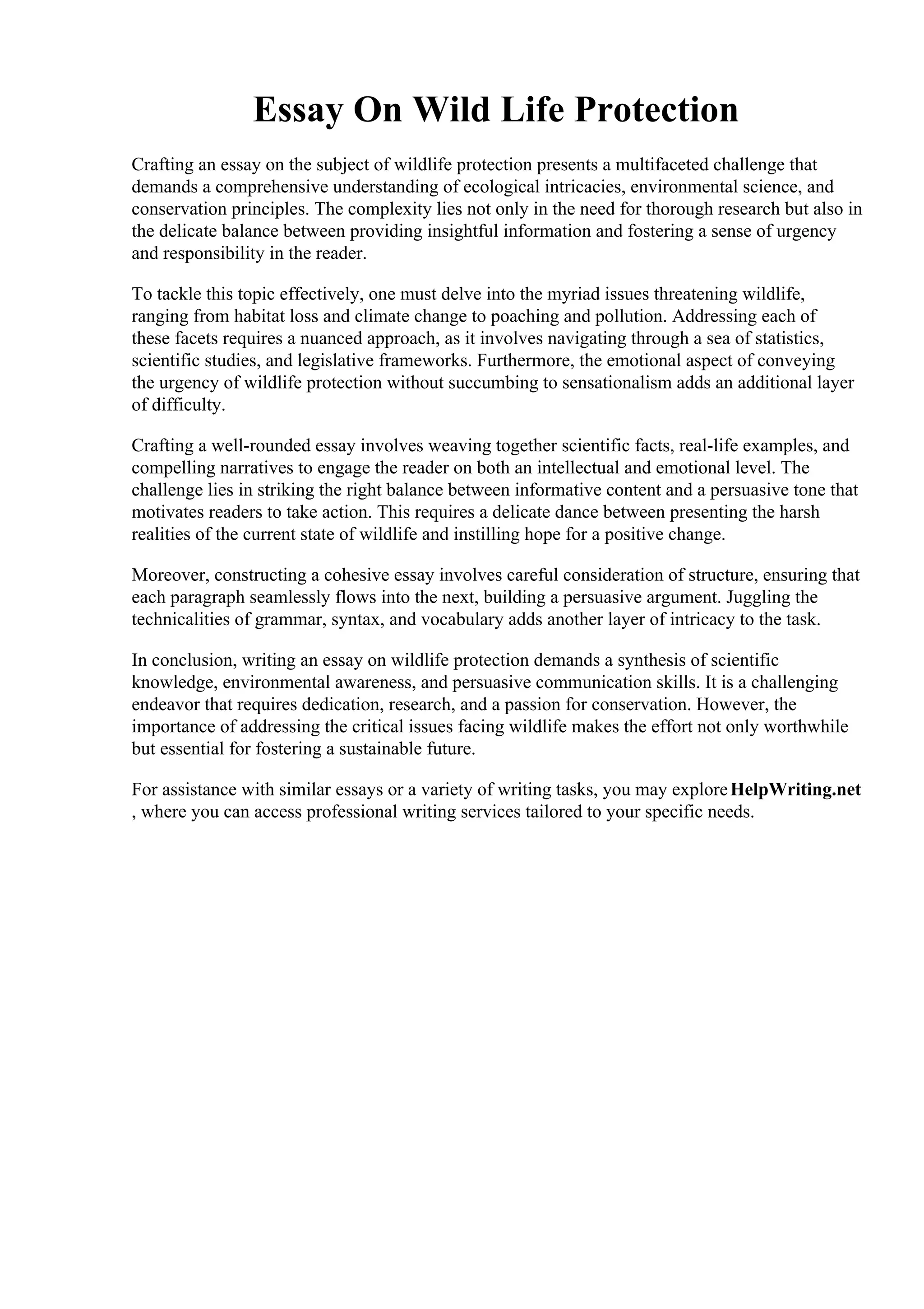 Essay On Wild Life Protection | PDF