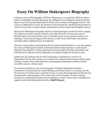 Essay On William Shakespeare Biography | PDF