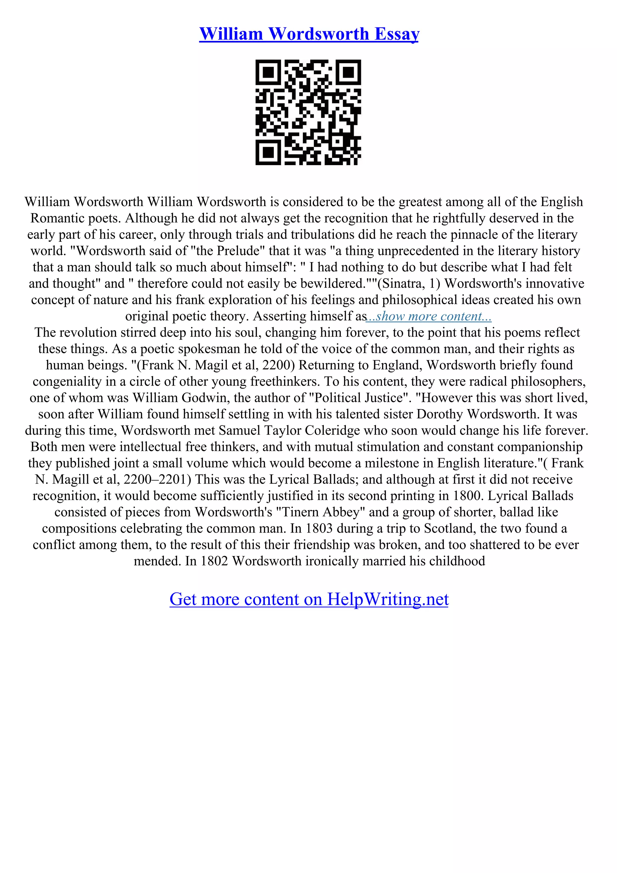 Essay On William Wordsworth | PDF