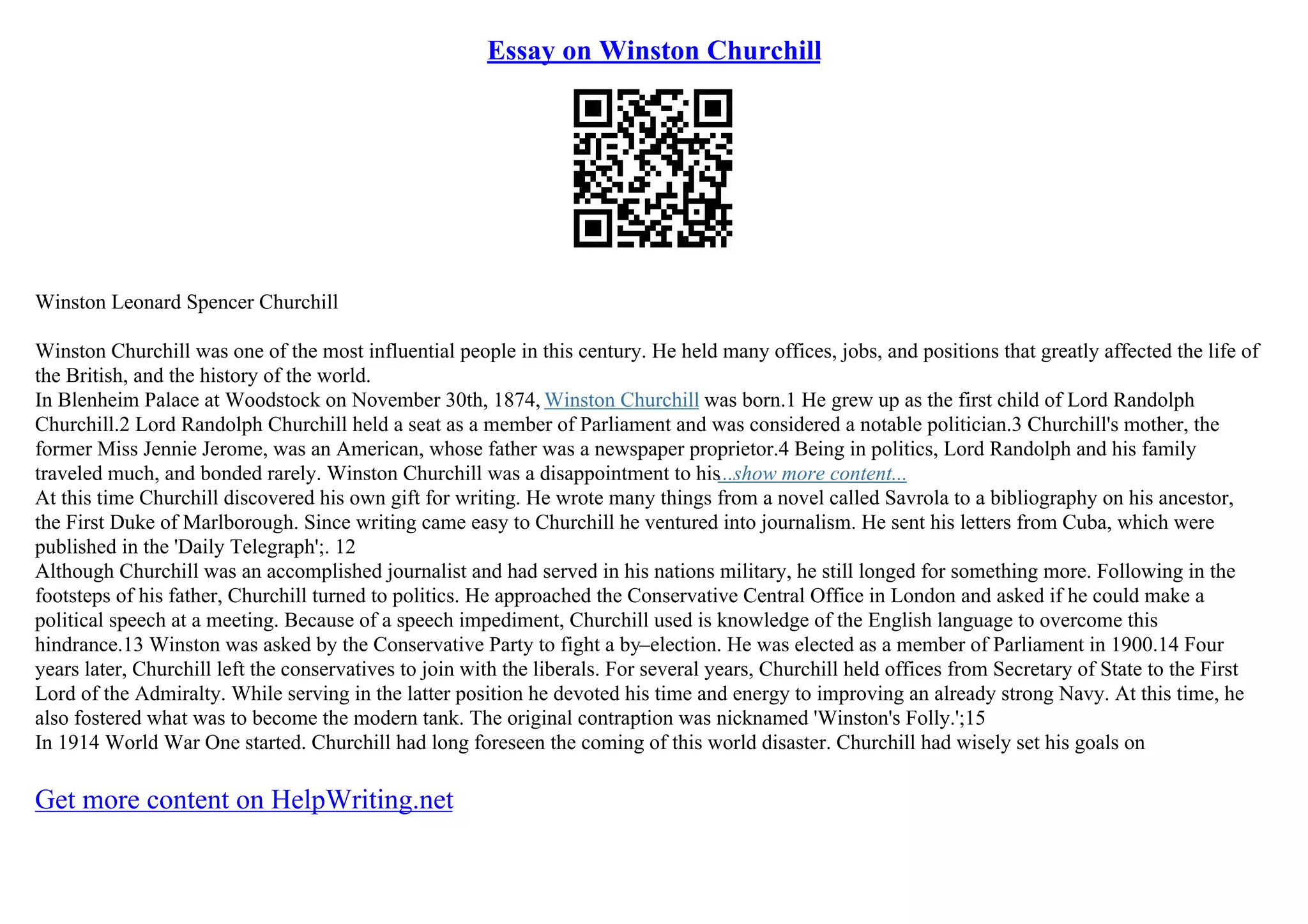 Essay On Winston Churchill | PDF