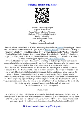 Essay On Wireless Technology | PDF | Internet of Things | Internet