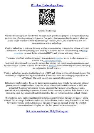 Essay On Wireless Technology | PDF | Internet of Things | Internet