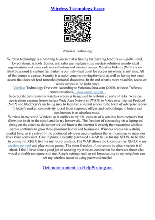 Essay On Wireless Technology | PDF | Internet of Things | Internet