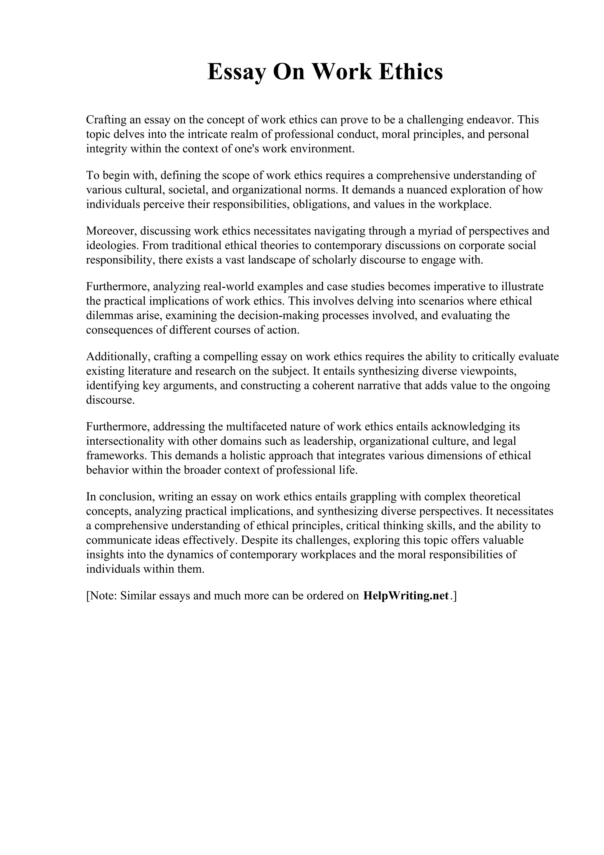 Essay On Work Ethics | PDF | Career Advice | Careers